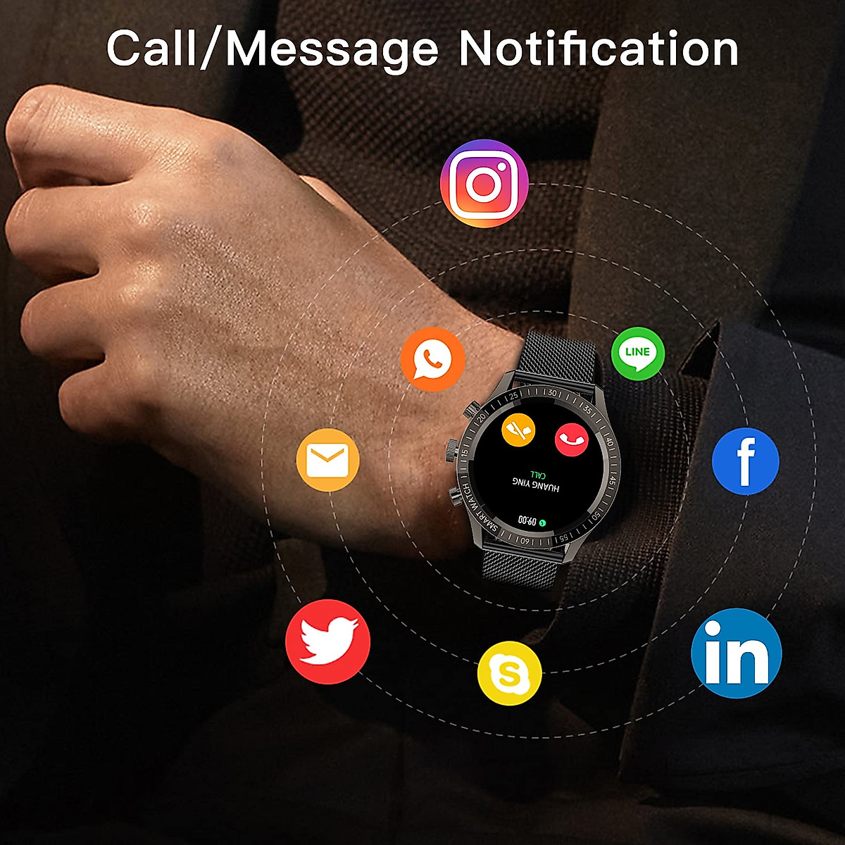 Smart Watch for Men, Fitness Watch with Heart Rate Monitor, Custom Dial, Pedometer, Waterproof Smartwatch for Android Phones iPhone Samsung (Black)