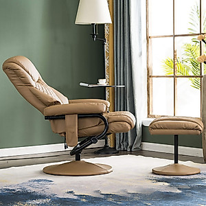 MCombo Recliner with Ottoman, Reclining Chair with Massage, 360 Swivel Living Room Chair Faux Leather, 4901 (Cognac)