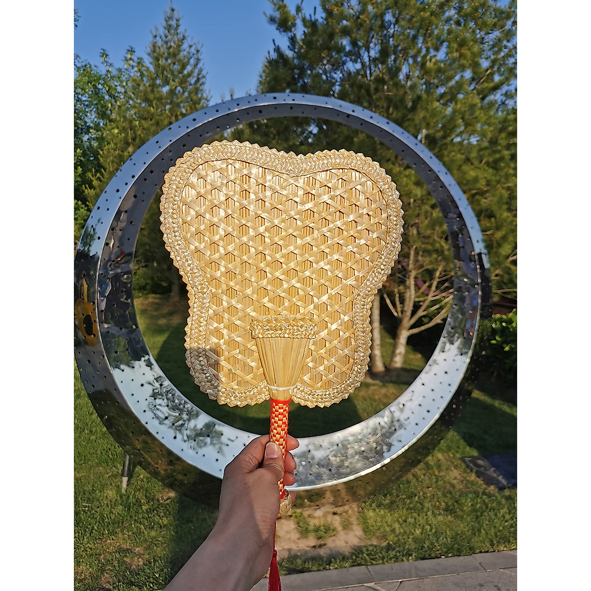 Kailinst Hand Woven Fan,Folding Hand Fan,Wheat Straw Hand Fan,Manual Fan,Hand Fans Women Foldable,Suitable for Summer,Barbecue,Decoration(7.2"Petal Fan)