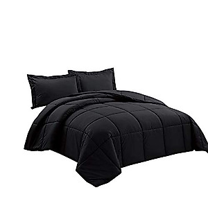 Chezmoi Collection 3-Piece Down Alternative Comforter Set (Queen, Black)