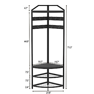 GiftGo Modern Black Entryway Corner Hall Tree with Shoe Bench Entryway Coat Rack with 10 Metal Movable Hooks Wooden Clothes Rack Shoes Shelf Organizer for Home Office Bedroom (Black)
