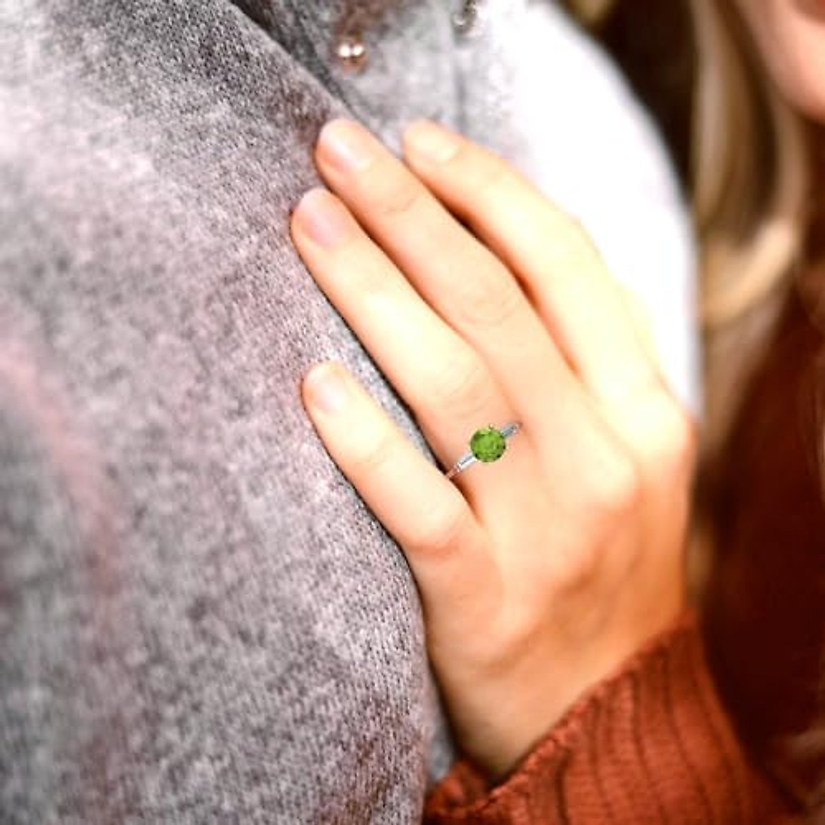 Clara Pucci 2.0 ct Round Baguette Cut 3 stone Solitaire Natural Peridot Engagement Promise Anniversary Bridal Ring 18K Rose Gold 4.75