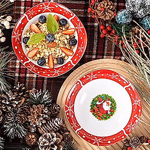VEWEET Cereal Bowls Soup Bowl，Porcelain Bowls Set 15 OZ Breakfast Bowls, Christmas Bowls Serve for 6, Santa Claus Series