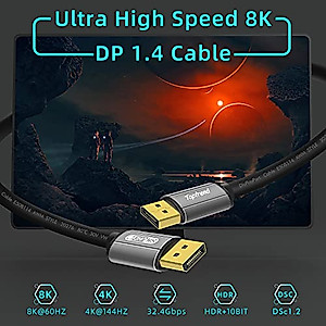 Toptrend Displayport Cable 12ft, 8K DP [Display Port] Cable 1.4 Supports to 8K 60Hz,4K 144Hz,1080p 240Hz,HBR3,32.4Gbps,HDR,HDCP 2.2,G-sync and Freesync on The Gaming Monitor,HDTV,Laptop,etc