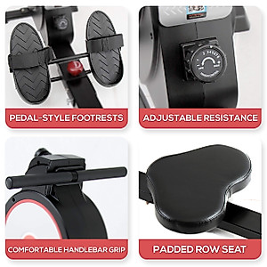 SereneLife Magnetic Rowing Machine with Bluetooth App Fitness Tracking – Foldable Home Gym Exercise Rower with Adjustable Resistant, Easy-Glide Padded Seat, Digital LCD Readout and Reinforced Cable