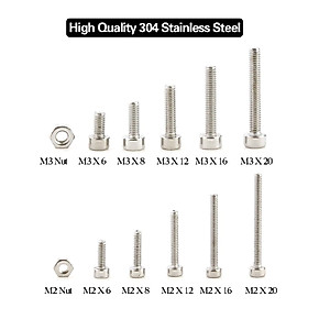 Hilitchi 420pcs M2 M3 Stainless Steel Hex Socket Head Cap Screws Nuts Assortment Kit with Box (304 Stainless Steel)