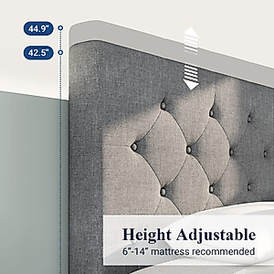 Allewie Upholstered Queen Size Platform Bed Frame with 4 Storage Drawers and Headboard, Diamond Stitched Button Tufted Mattress Foundation with Wooden Slats Support, Light Grey