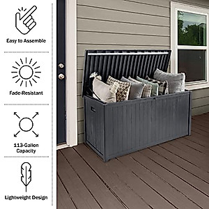 Pure Garden Storage Box - 113Gal Waterproof Box for Patio or Pool Storage - Durable and Fade-Resistant Resin Deck Box with Lockable Design (Gray)