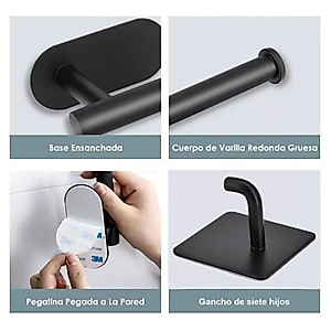 Naroote Toilet Paper Roll Holder Black Stainless Steel Compact Toilet Paper Towel Holder with Adhesive Hook Hotel