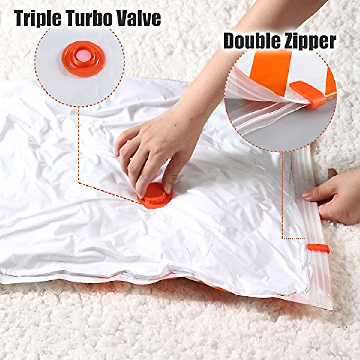 Vacuum Storage Bags Medium Space saver Bags 6 Pack (27.5” X 19.6”) With Handpump Space Saver Compression Seal Bags for Clothes, Quilts, Pillows, Double Zip Seal & Leak Valve