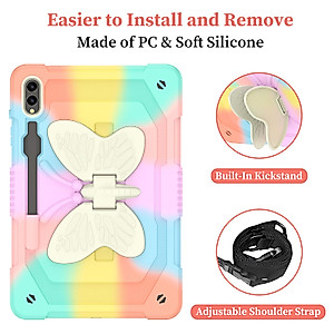 Hogenl Case for Samsung Galaxy Tab S10 Plus/Tab S9 FE Plus/Tab S9 Plus 5G Tablet 12.4'' Cover with Butterfly Stand Shoulder Strap and S Pen Holder Shockproof Full Protective for Kids Girls, Colorful