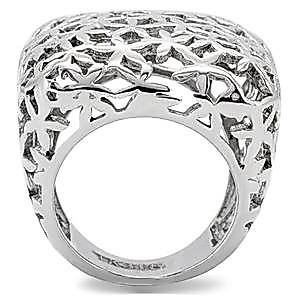 Eternal Sparkles Women's Stainless Steel High-Polished Square Floral Cutout Cocktail Ring - Size 9