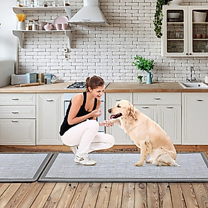 WEZVIX Anti Fatigue Kitchen Mat [2 PCS], Cushioned Kitchen Rugs and Mats Non-Skid, Waterproof Floor Mat, Ergonomic Comfort Foam Standing Mat for Floor, Kitchen, Office, Sink, Laundry - Grey and Grey