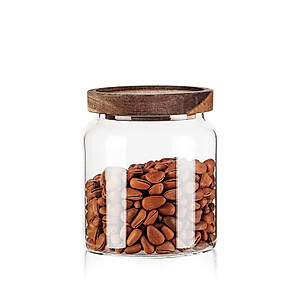 Labina Glass Storage Container Airtight Food Jars Kitchen Canister with Wood Lids, 20 Oz Wide Mouth Pantry Organization Glass Jar for Flour, Sugar, Cookie, Spagetti, Nuts and Candy