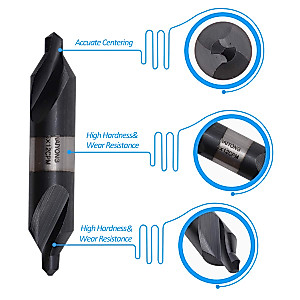 Naiyong Tools 5 Lathe Mill Center Drill Countersink Bit Tooling Set, M35 HSS 5% Cobalit Contained, Titanium Plated (CPM)