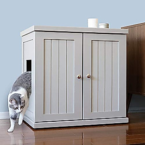 THE REFINED FELINE Cat Litter Box Enclosure Cabinet, Cottage, Smoke Gray, Adjustable Levelers, Large, Hidden Litter Cat Furniture with Drawer