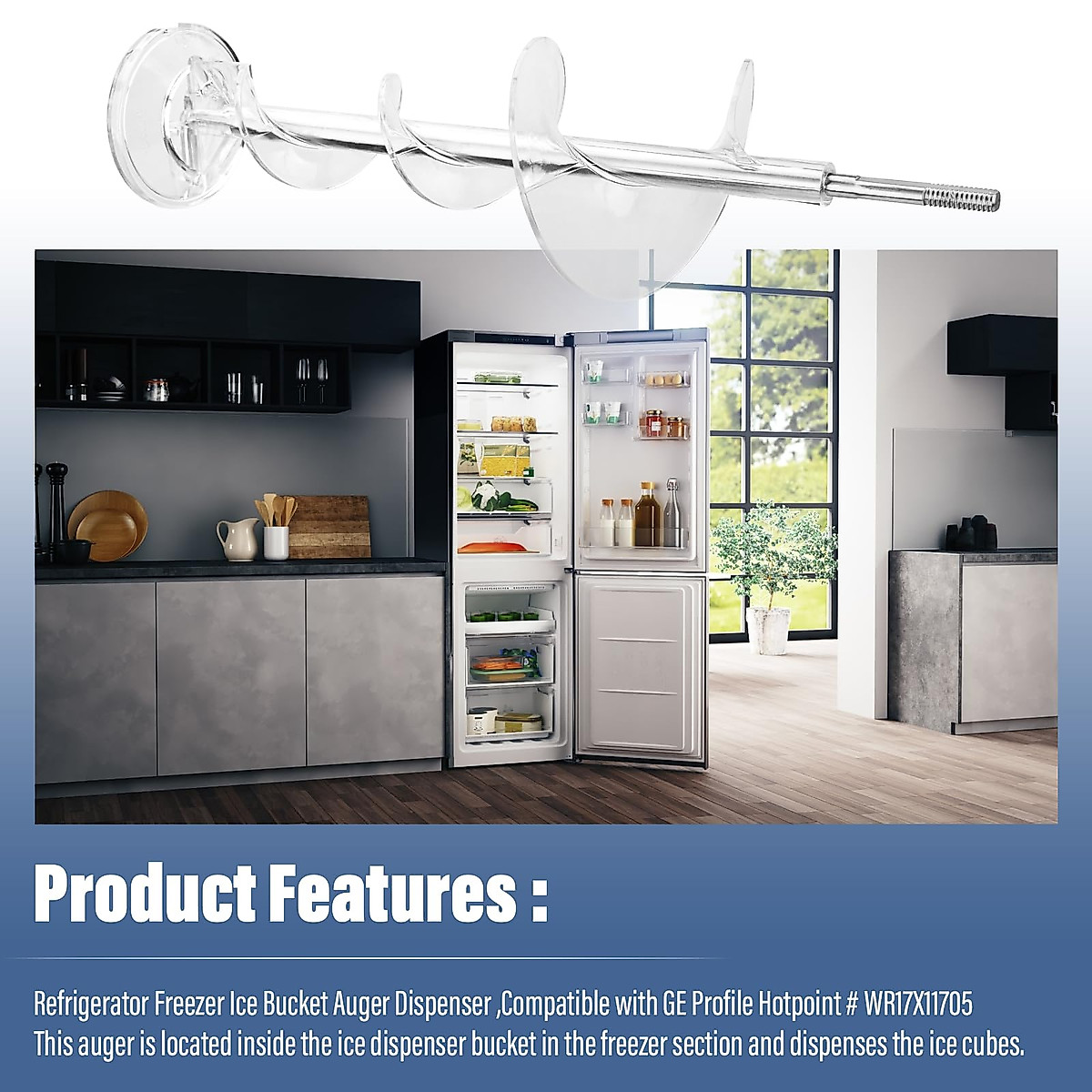 Upgrade Ice Maker Dispenser Auger for GE Refrigerator Replacement Parts WR17X11705 WR17X11939 PS1018130 AP3849786 AP3672963 PS964350 Ice Bucket Auger