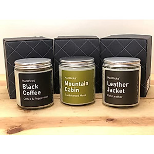 ManWicks Candle Gift Set | 3 Candles | Sandalwood Musk, Coffee & Peppermint, Rich Leather | 100% Soy Wax | Includes Gift Boxes