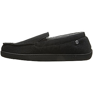 Isotoner Mens Diamond Corduroy Indoor/Outdoor Slipper With Memory Foam Moccasin, Black, 13-14 US