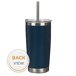 Christian Art Gifts Reusable Stainless Travel Mug Tumbler w/Straw for Women: Trust in the Lord Bible Verse, Double Wall Vacuum Insulated, Pop-up Lid, Hot/Cold, Cute Navy Blue Multicolor Floral, 18 oz.