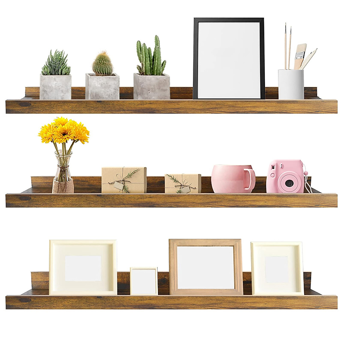 Giftgarden 36 Inch Large Floating Shelves for Wall Set of 3, Rustic Picture Ledge Wall Shelf for Bedroom Kitchen Bathroom Living Room Nursery Display, 3 Different Sizes