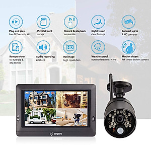 SeQuro-Security-Camera-Monitor-Wireless 720P Outdoor Bullet Cameras, Portable Security Monitor, Night Vision, Waterproof, Motion Sensor Home Surveillance DVR Kits