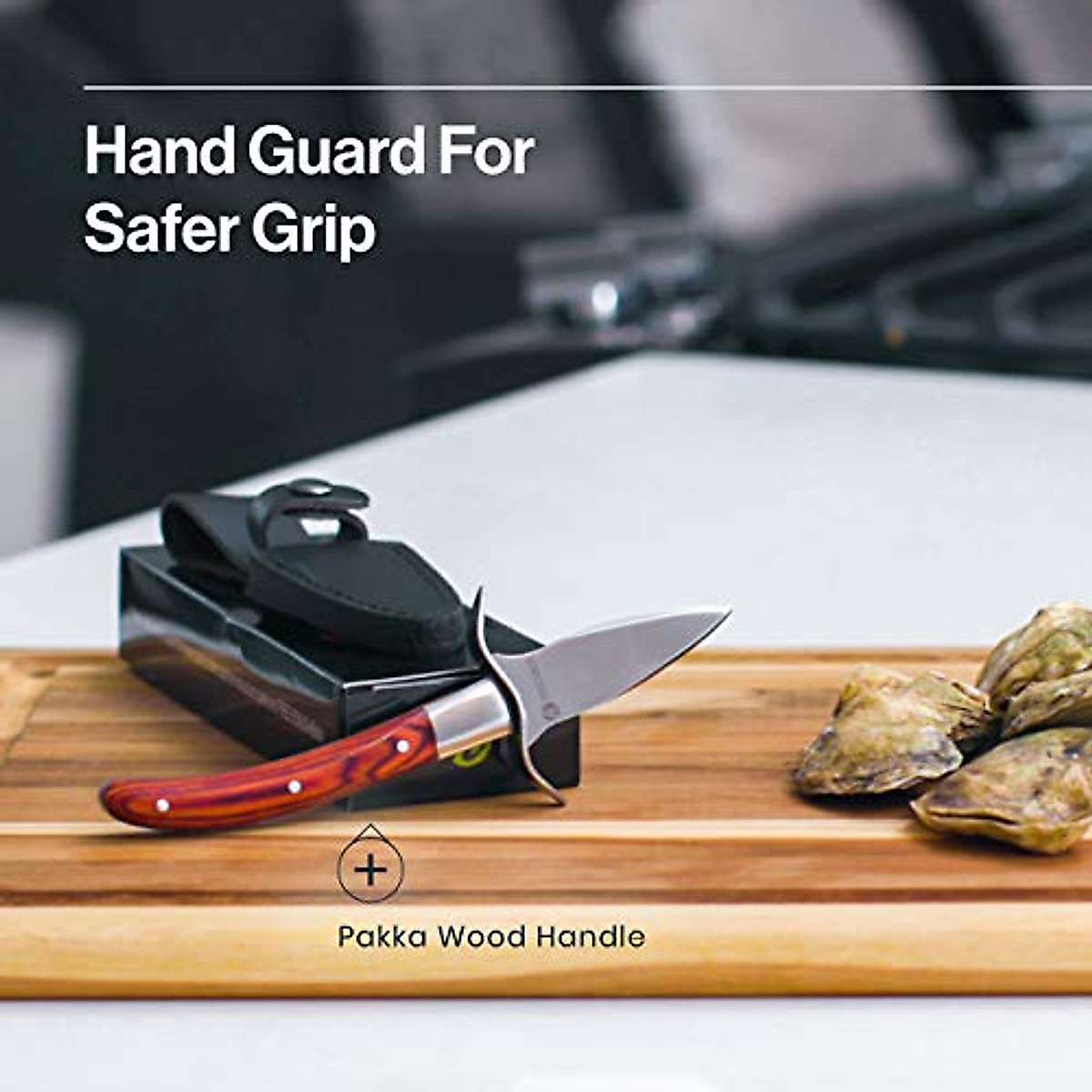 HiCoup Oyster Shucking Knife and Glove Kit - Clam and Oyster Knife Shucker Set with Stainless Steel Seafood Opener Tool, Wood Handle and Gloves﻿