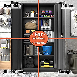 INTERGREAT Black Metal Storage Cabinet Locking Steel Storage Cabinet with 4 Adjustable Shelves 72”H×36”W×18”D Tall Metal Utility Storage Cabinet 2 Door