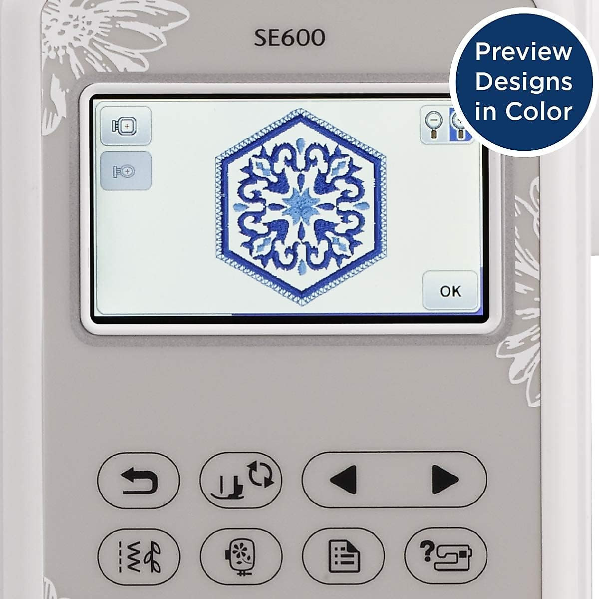 Brother SE600 Sewing and Embroidery Machine, 80 Designs, 103 Built-In Stitches, Computerized, 4" x 4" Hoop Area, 3.2" LCD Touchscreen Display, 7 Included Feet