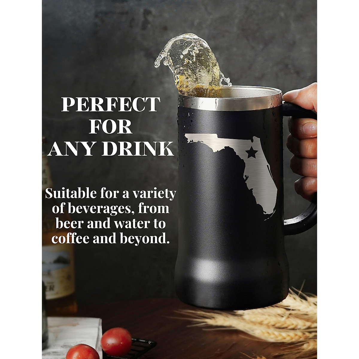 Onebttl Florida Gifts for Men Women, Florida Themed Souvenirs Travel Homesick Gift, Stainless Steel Beer Stein Tumbler, 24oz Beer Mug with Lid