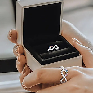 QWBV NELO Personalized 925 Sterling Silver Infinity Ring Birthstone Rings Custom Mother Family Rings Love Forever Ring with 1-9 Birthstone Engraved Name Ring Gifts for Mother Women Grandma Her