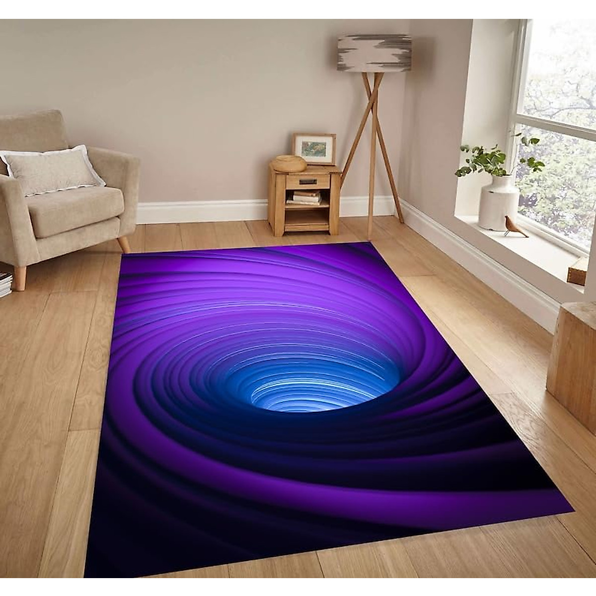SATIGI Custom Optical Illusion Rug Purle Vortex 2 Rug Optical Illusion Rug Hole 3D Rug, Living Room Sofa Carpet, Bedroom Bedside Carpet Infinity Rug 3D