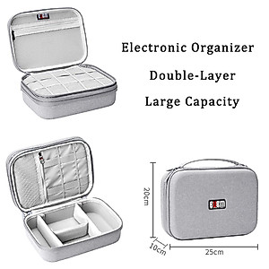 BUBM Electronic Organizer, Hard Shell Travel Gadget Case with Handle for Cables,Power Bank and More, Fit for iPad Mini