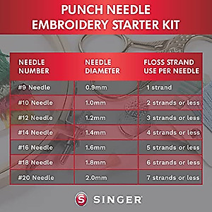 SINGER 8 Piece Punch Needle Embroidery Kit with 7 Assorted Size Punch Needle Heads, Interchangeable Handle, and Punch Needle Storage Case