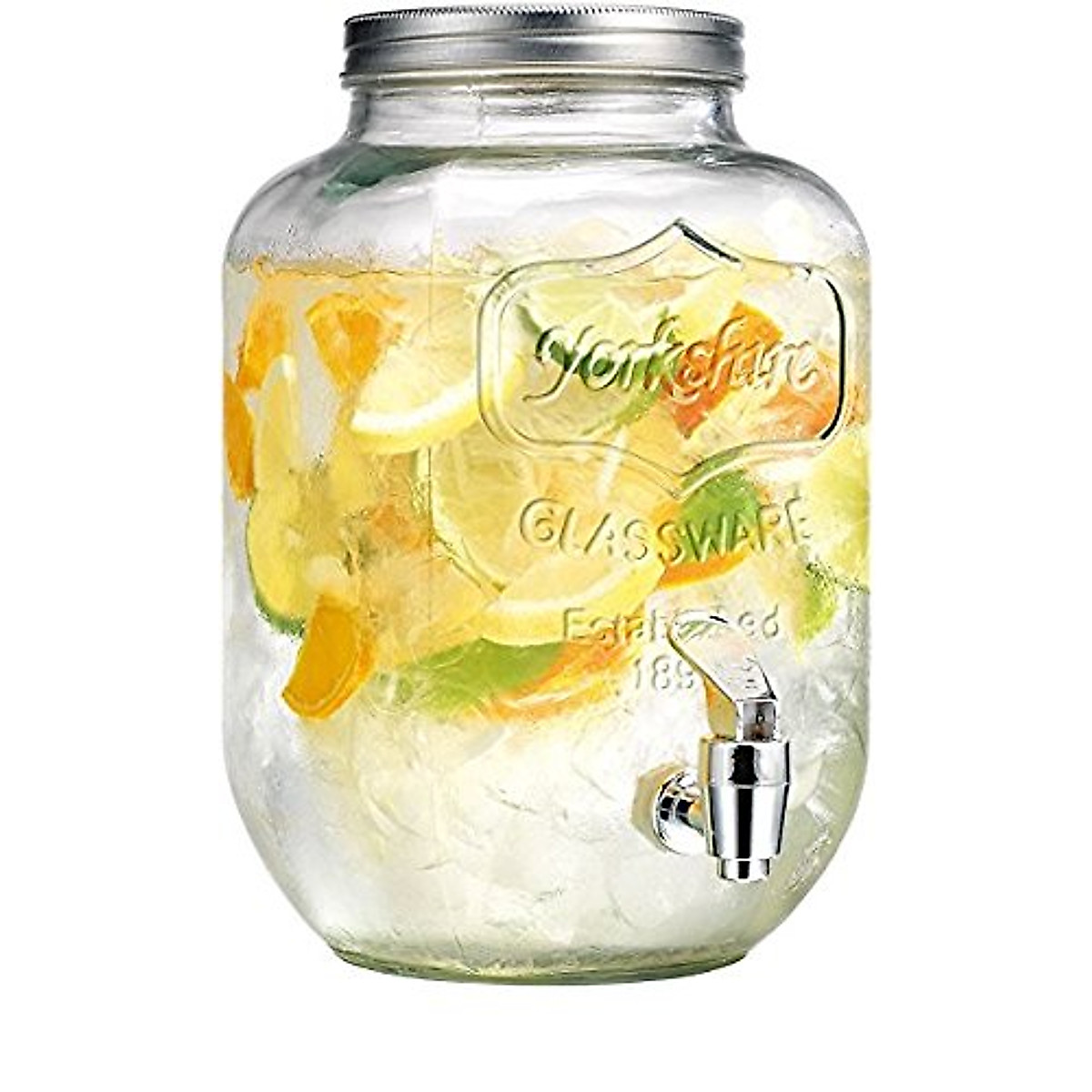 Circleware Sun Tea Mason Jar Glass Beverage Dispenser with Lid Entertainment Glassware for Water, Juice, Beer Liquor, Kombucha & Cold Drinks, 2 Gallon, Classic Yorkshire 2-Gal