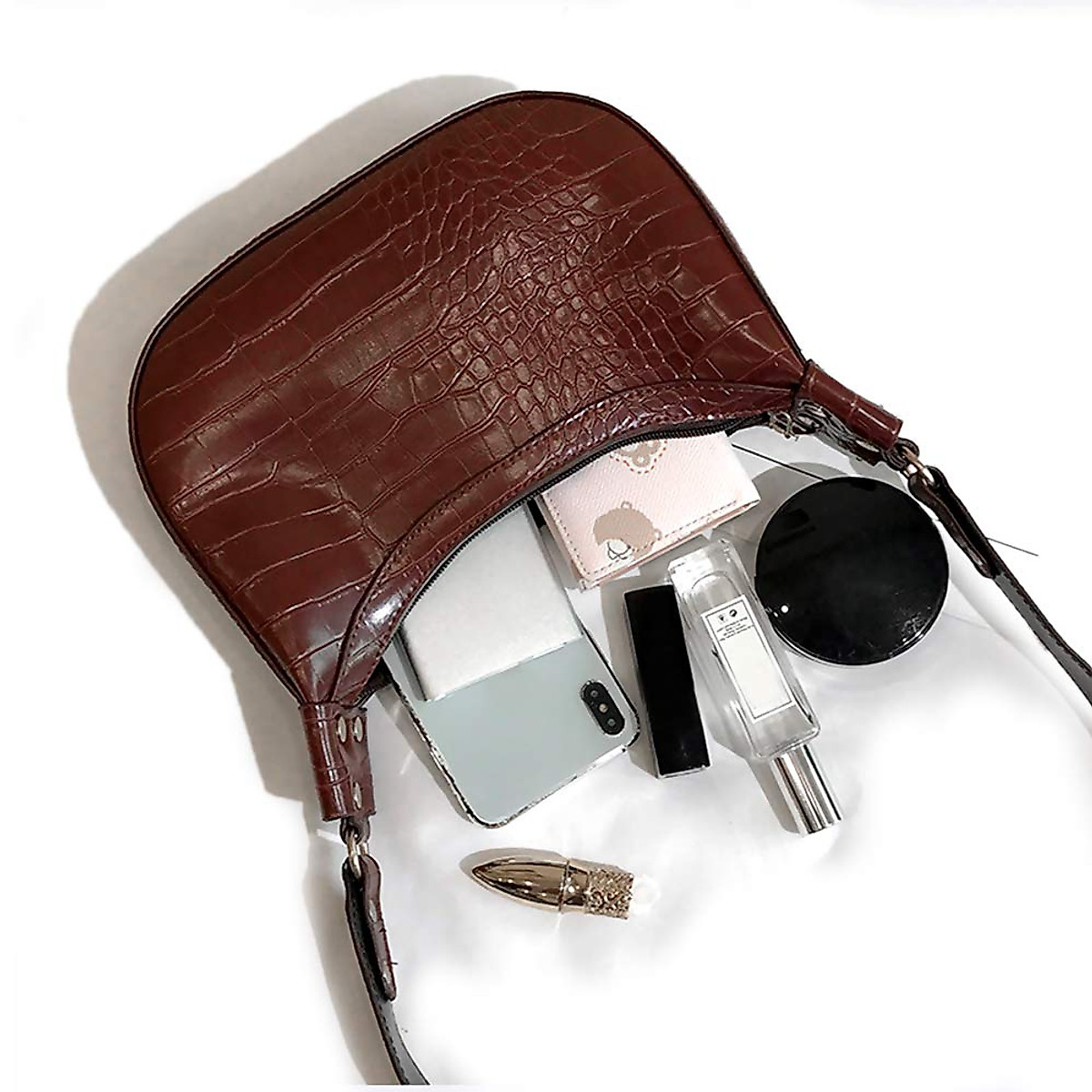 AMHDV Classic Clutch Shoulder Bags Crocodile Pattern Small Crossbody Handbag Bag with Zipper Closure(01brown)