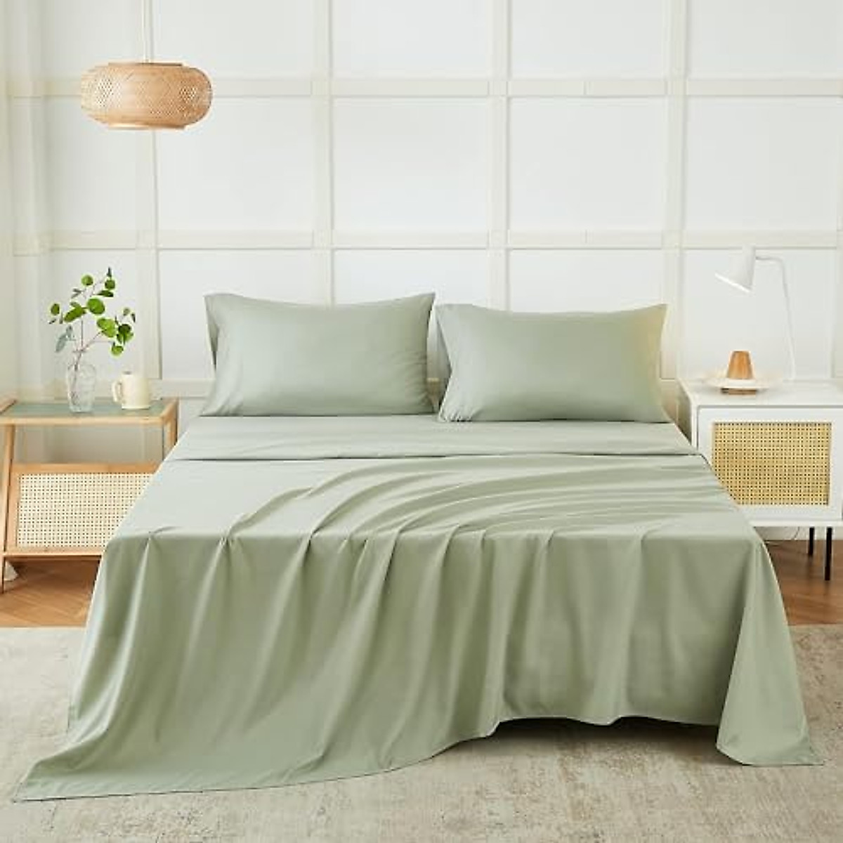 TASHMIA Bedding Queen Sheet Set 60"x 80" x 24" Deep Pocket 100% Egyptian Extra Long Staple Cotton 400 Thread Count & Silky Sateen Weave Hotal Collection Soft Luxury Bedding Sheets Silver Solid