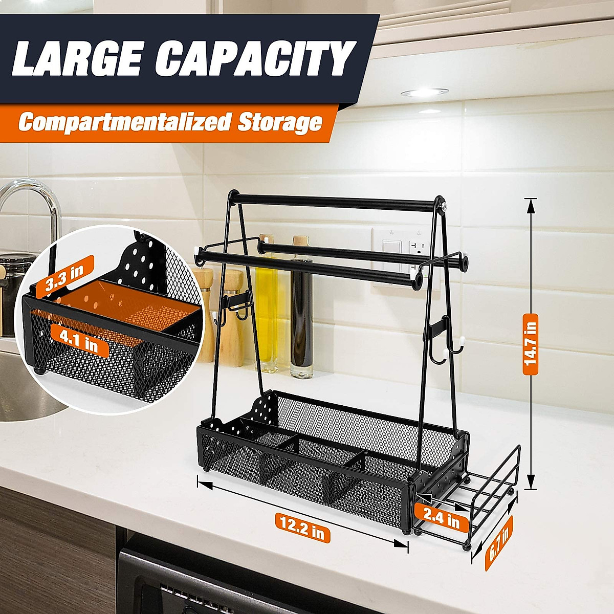 LAPACKER Grill Utensil Caddy, BBQ Silverware Caddy with Paper Tower Holder, Picnic Condiment Caddy Utensil Cutlery Holder for Out Grilling, Camping Accessories Organizer for Rv and Patio