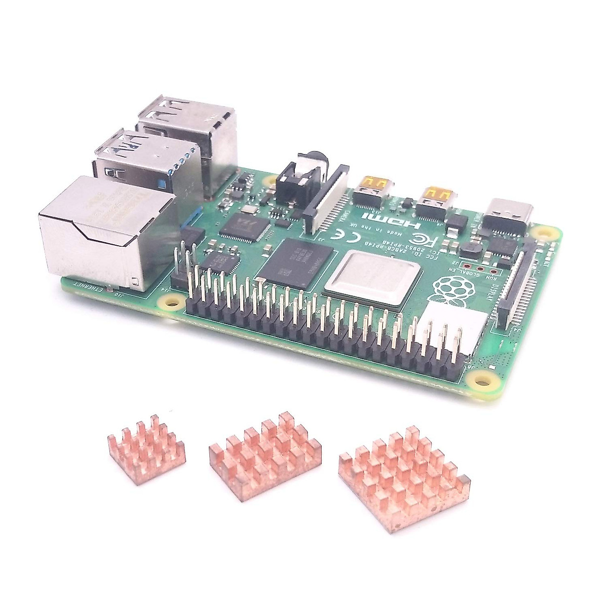 Easycargo Raspberry Pi 4 Heatsink Copper Kit + 3M 8810 Thermal Conductive Adhesive Tape, Raspberry Pi Copper Heatsink for Cooling Raspberry Pi 4 B, Raspberry Pi 3 B+ (Copper 4pcs)