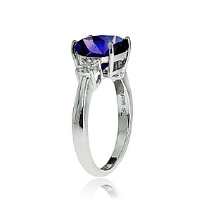 Ice Gems Sterling Silver Created Blue Sapphire and Cushion-cut Ring, Size 8