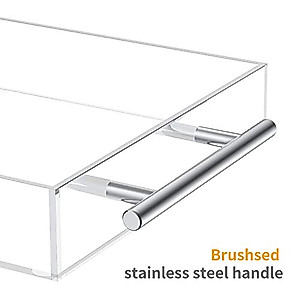 Richboom Clear Acrylic Serving Tray 12"x12" - Coffee Table Living Room Kitchen Decorative Tray with Silver Metal Handles, Bathroom Vanity Tray Perfume Cosmetic Storage Organizer