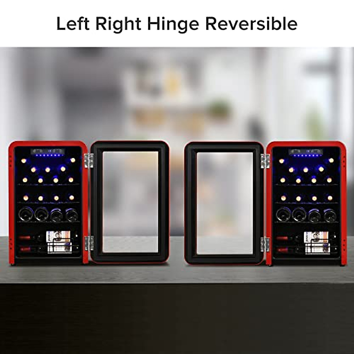 24 Bottle Wine Cooler Cabinet Beverage Fridge Small Wine Cellar Soda Beer Counter Top Bar Fast Cooling Low Noise Frost Free Wine Fridge with Professional Compressor for Small Kitchen, Apartment, RV