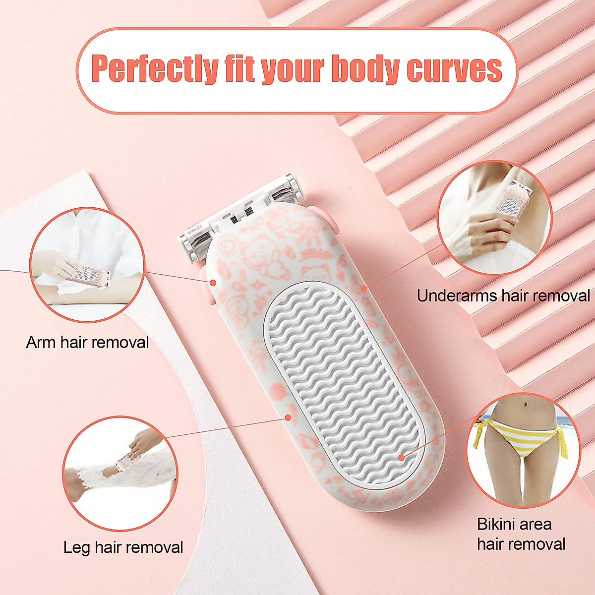 Domon Dolly Razors for Women, Premium Womens Razor for Shaving 6 Refills 3 Blades, Razor Blades with Vitamin E and Aloe Vera Lubricating Strip, Choco Teddy