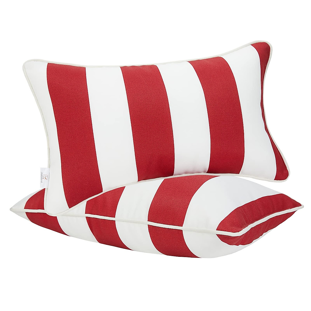 JMGBird Outdoor Lumbar Pillows, Waterproof Throw Pillows with Insert, Pack of 2, 12×20 Inch- Add a Pop of Color Outdoors (Red and White)