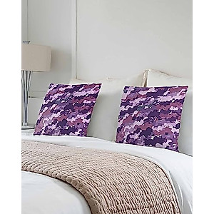 RainbowDay Pack of 2 Reversible Cotton Throw Pillow Covers， Camouflage Netting Camo Purple Square 16 x 16 Inch Soft Cushion Case for Home Sofa Living Room Couch Bedroom Set for Car Chair