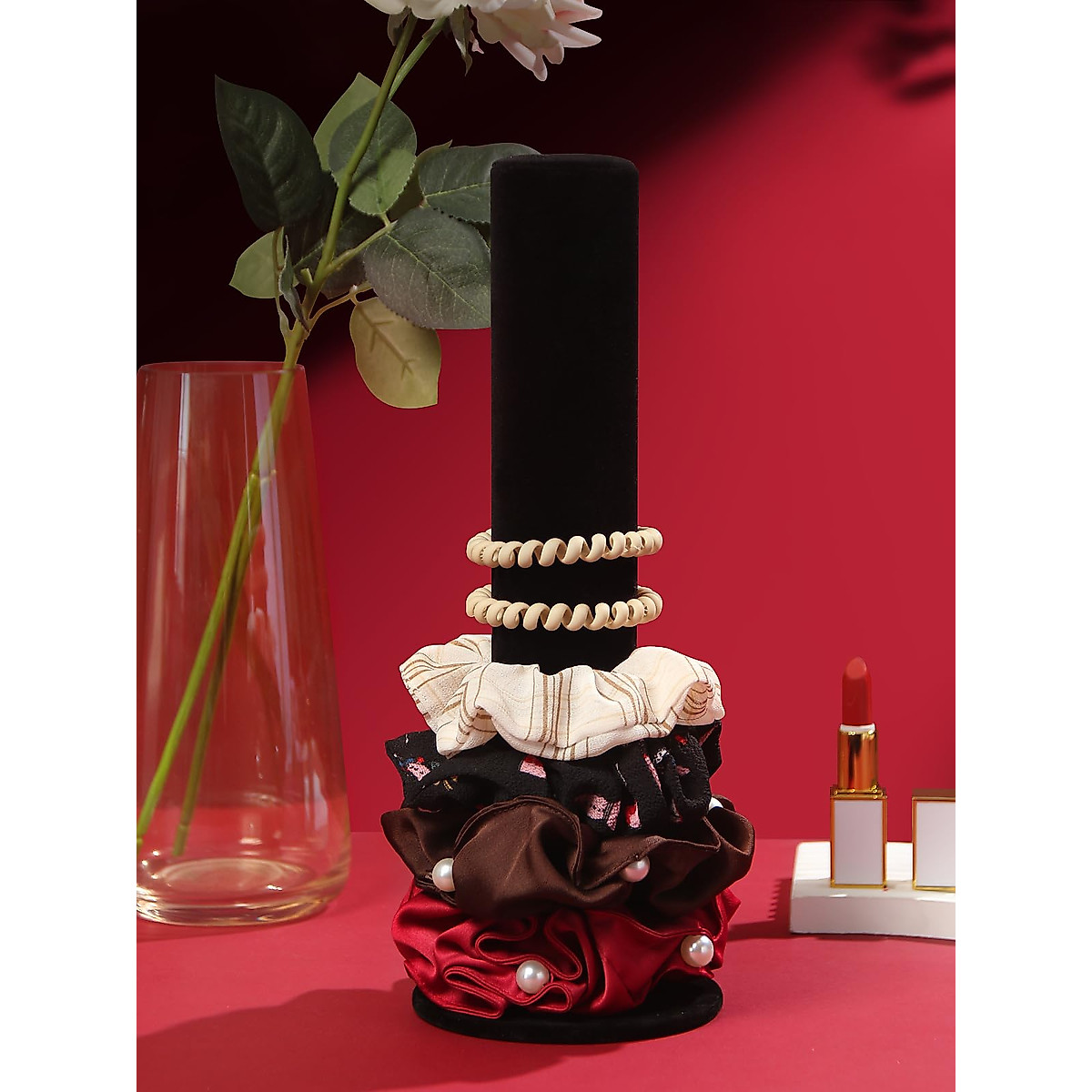 Coward 2pcs Scrunchie Headband Holder Stand, Hair Tie Organizer Holder,Hair Accessories Bracelet Bangle Organizer for Kid Teen Girl Woman (Black Velvet)