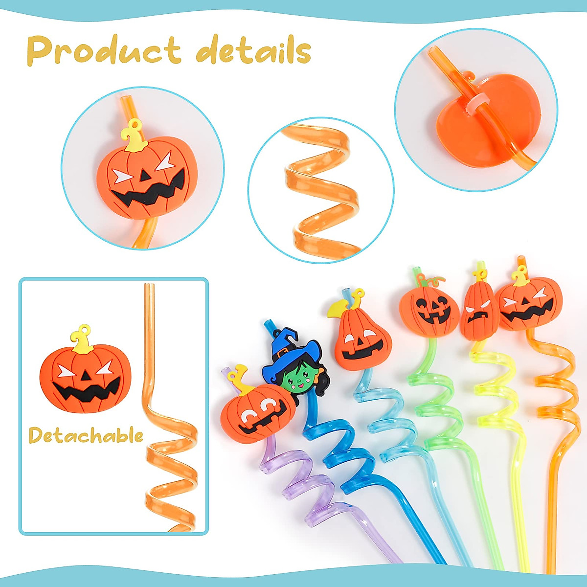 Halloween Drinking Straws, 24 Pack of Plastic Straws Reusable Pumpkin Wizard Pattern Kids Party Spiral Straws for Halloween Decoration Party Favor Goodie Gifts By Rely2016
