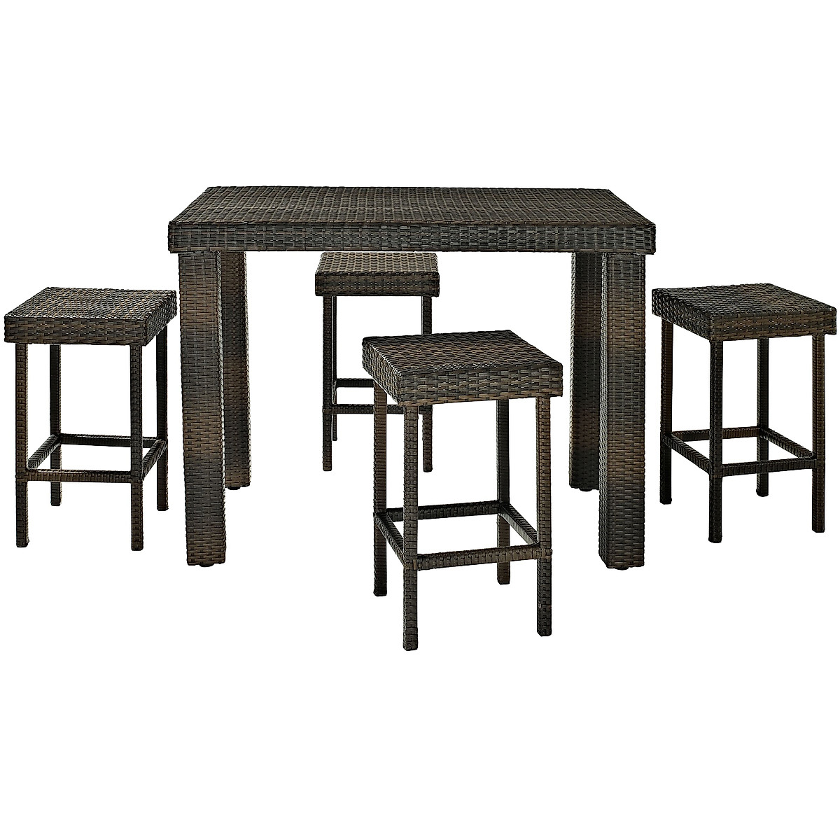 Crosley Furniture Palm Harbor 5-Piece Outdoor Dining Set for 4, Counter Height Wicker Patio Table and Stools, Brown