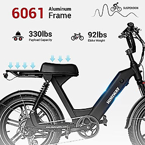 Himiway Escape Pro 750W E-Moped Electric Bike for Adults, 48V 17.5 Ah Battery, Full Suspension Step-Thru E-Bike, 20x4 Fat Tires, 50 Miles Max Range & 330lbs Payload, Shimano 7-Speed, 25mph Top Speed