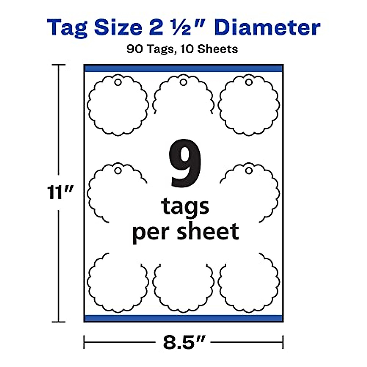 Avery Printable Blank Scallop Round Gift Tags with Sure Feed, 2.5" Diameter, Textured White, 90 Customizable Tags (80511)